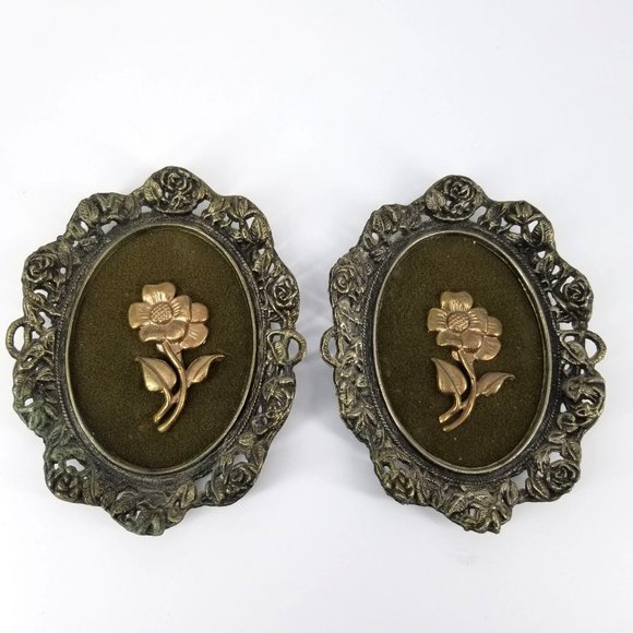 Arabesque | Accents | Vintage Brass Oval Floral Frame Art Pair Green 9 ...